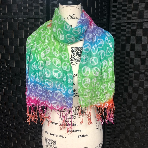 Vintage | Accessories | Pastel Rainbow Tie Dye Peace Sign Y2k Scarf ...